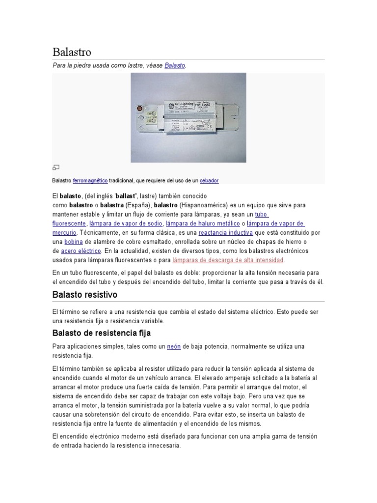 Balastro | PDF | Ingenieria Eléctrica | Componentes