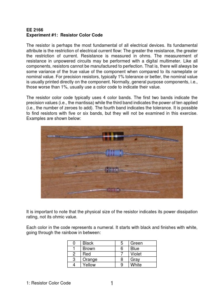 EE2166-01-Resistor Color Code | PDF | Resistor | Electrical Resistance And Conductance