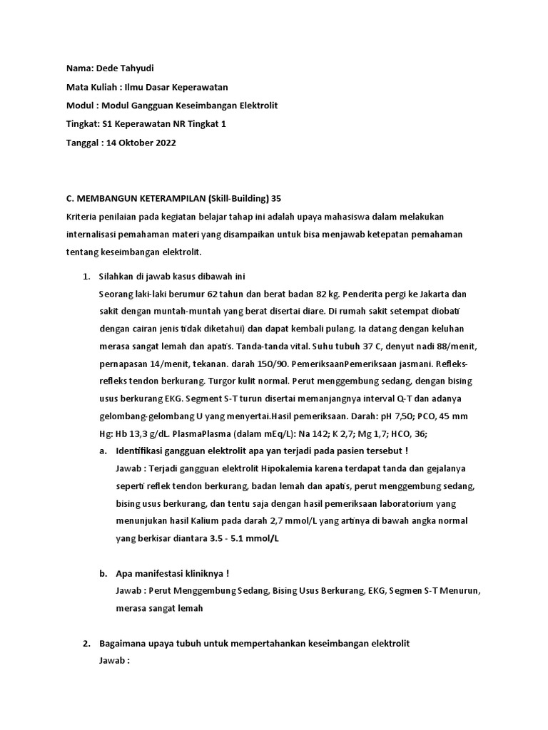 Tugas IDK Modul Gangguan Keseimbangan Elektrolit (Dede Tahyudi) | PDF