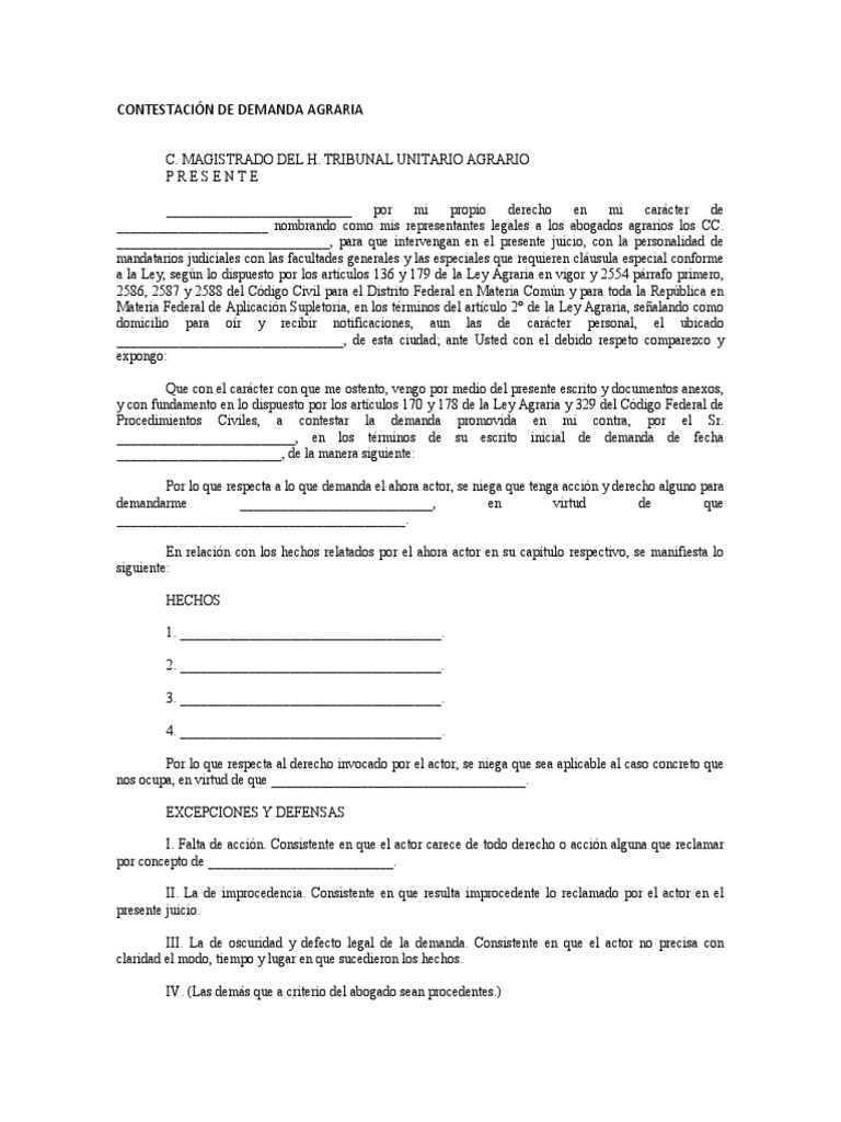 Contestación de Demanda Agraria | PDF | Demanda judicial | Gobierno