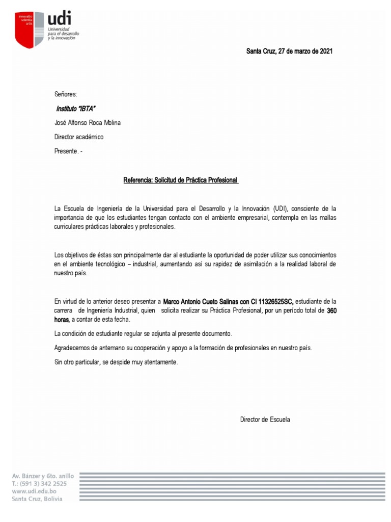 Carta Pasantia-Prac-Profesional Ing Industrial | PDF