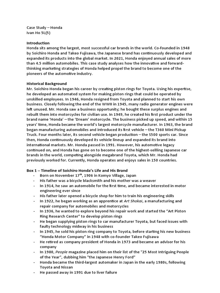 Case Study For Honda | PDF | Honda | Brand