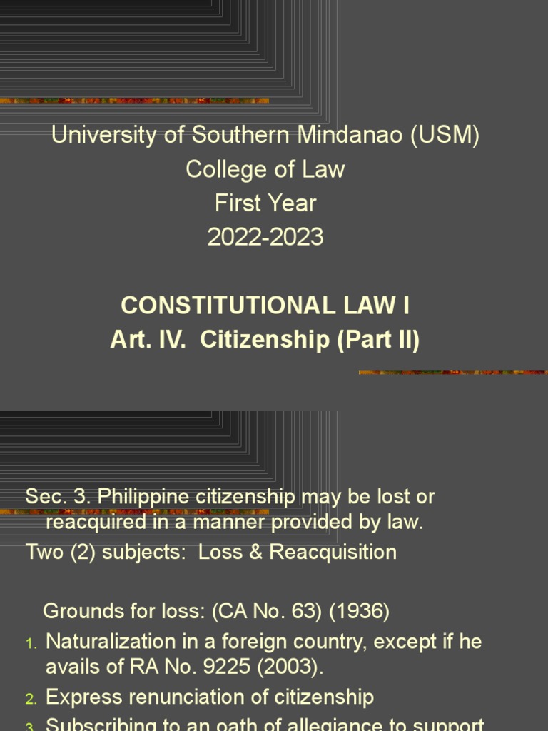 Art. IV. Citizenship Part II | PDF | Naturalization | Citizenship Of ...