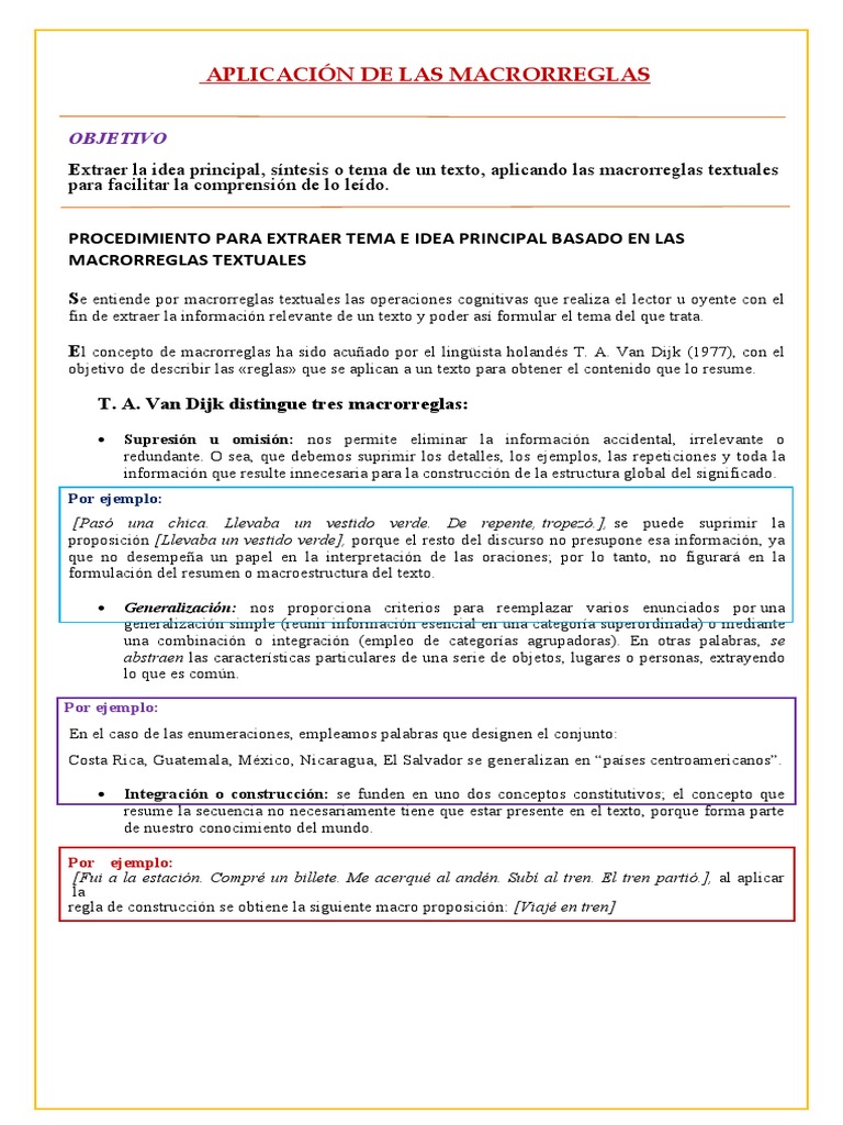 Aplicacion de Las Macrorreglas - Lic. Norka T. | PDF | Información