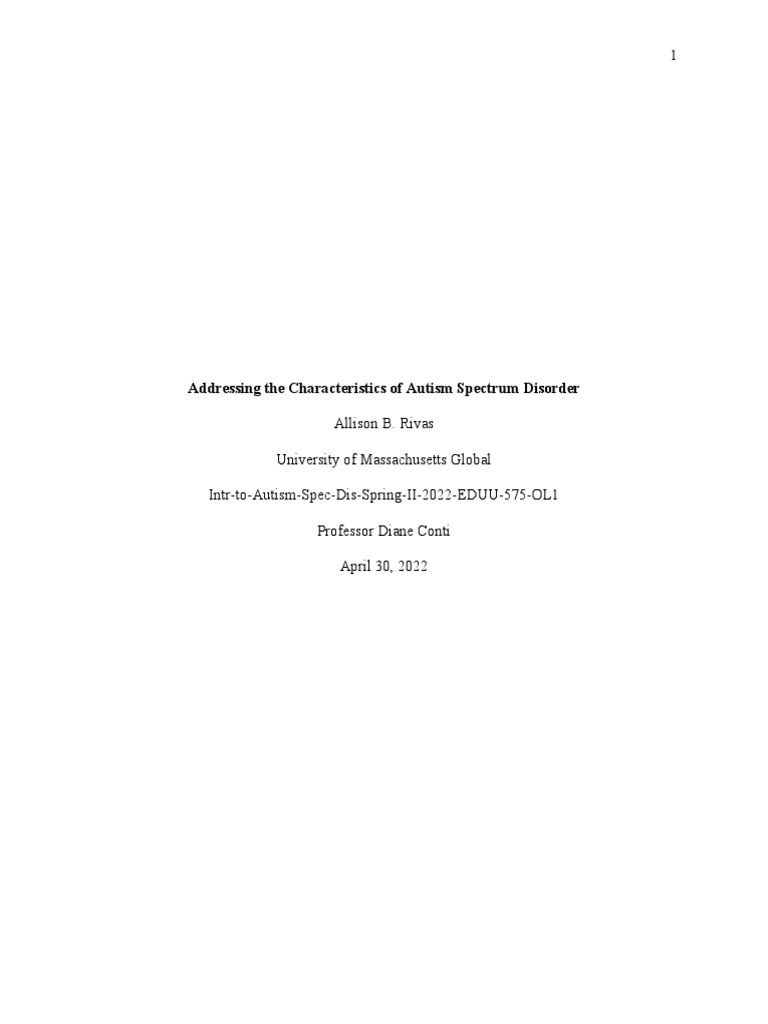 Addressing The Characteristics of Autism Spectrum Disorder Paper | PDF ...