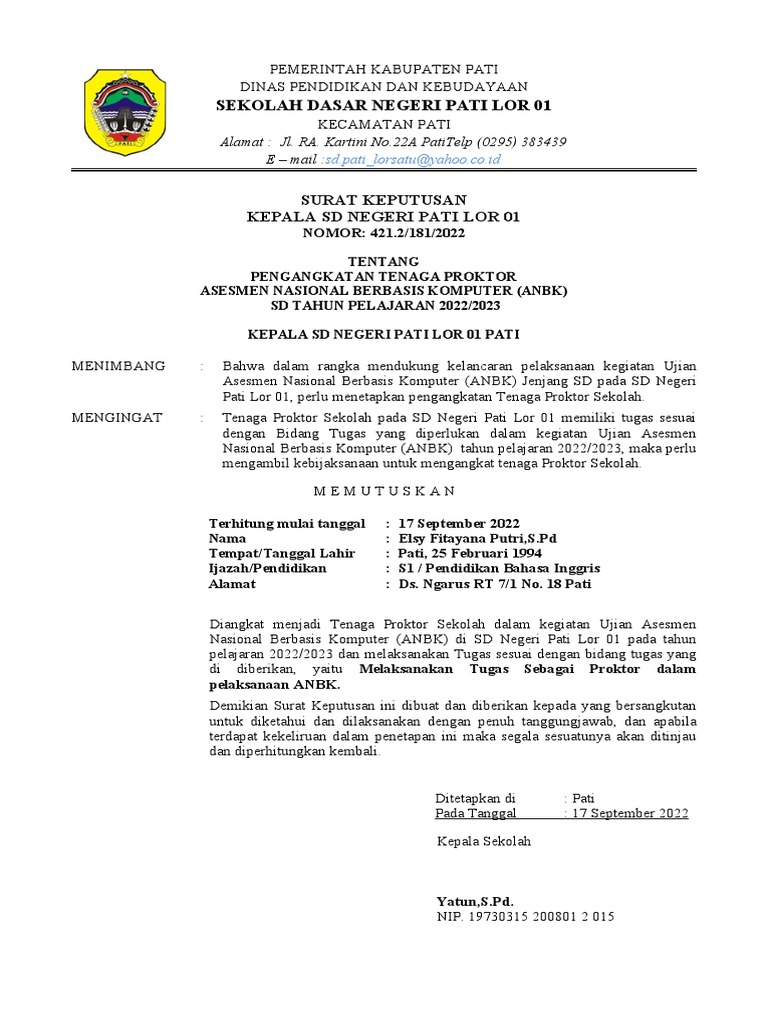 SK Proktor, Teknisi, Pengawas ANBK | PDF