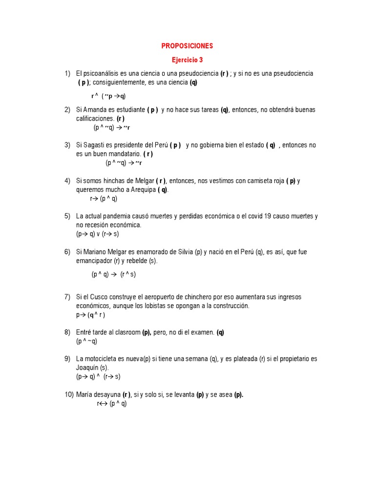 Ejercicio 3 Proposiciones | PDF | Historia