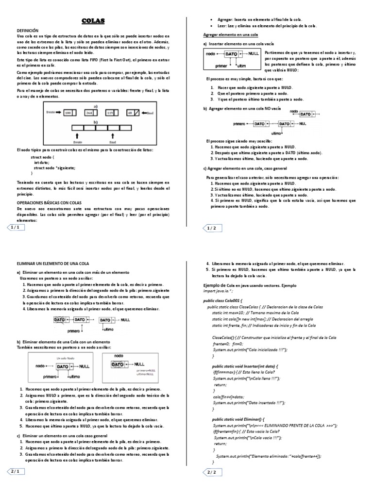 Colas | PDF | Cola (tipo de datos abstractos) | Puntero (Programación ...