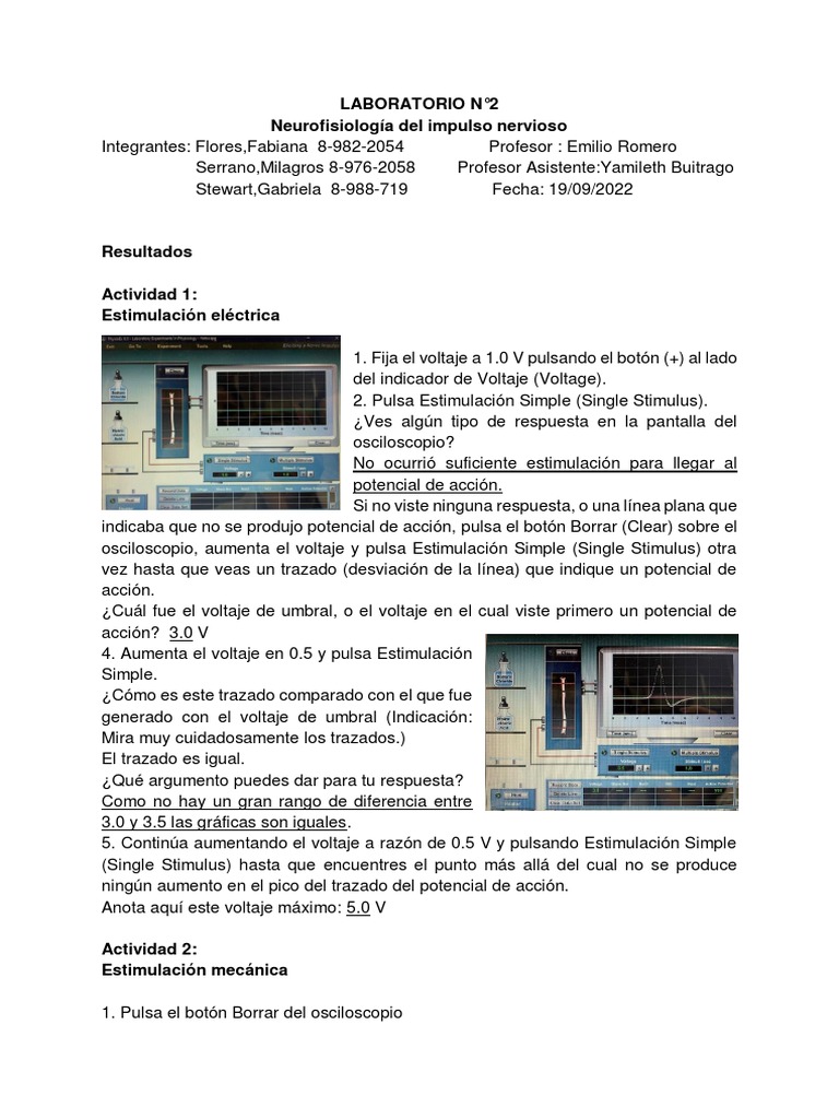 Lab2 - Neurofisiología Del Impulso Nervioso | PDF | Potencial de acción | Nervio