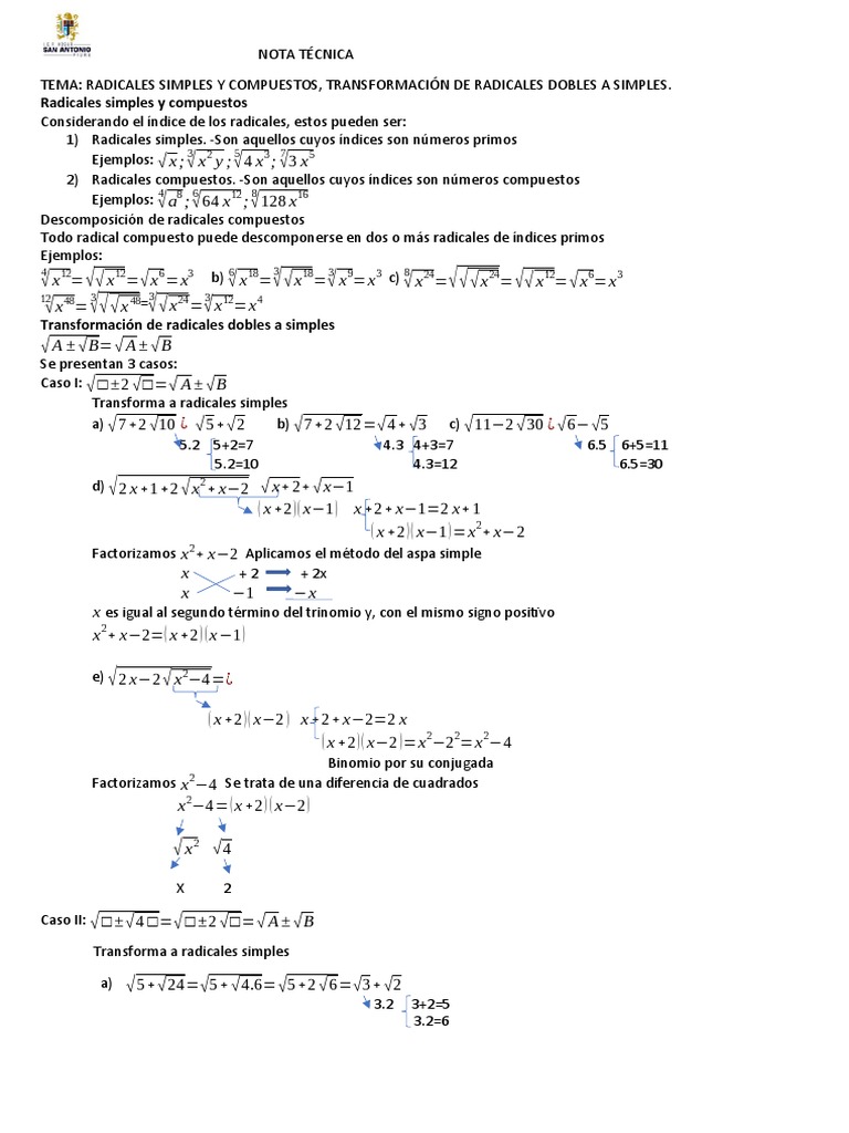 Transformación de radicales simples | PDF | Álgebra
