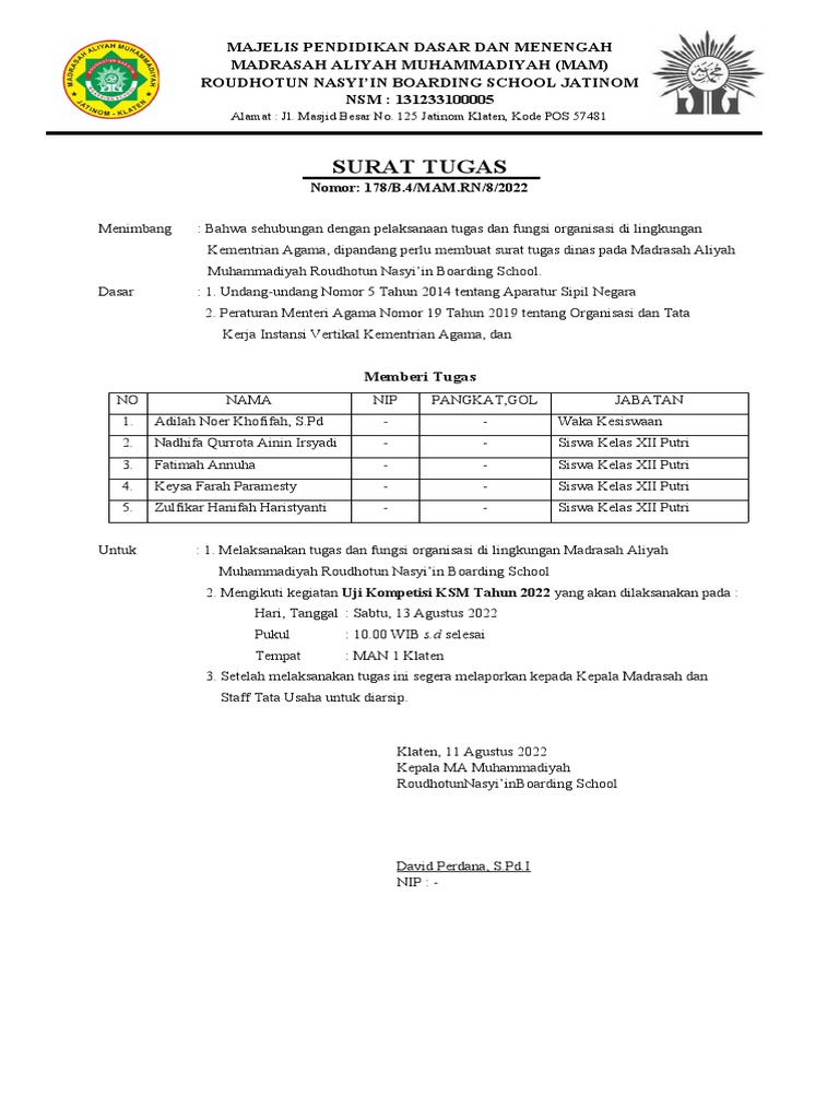 178.surat Tugas Lomba KSM Tahun 2022 - Bu Adilah | PDF
