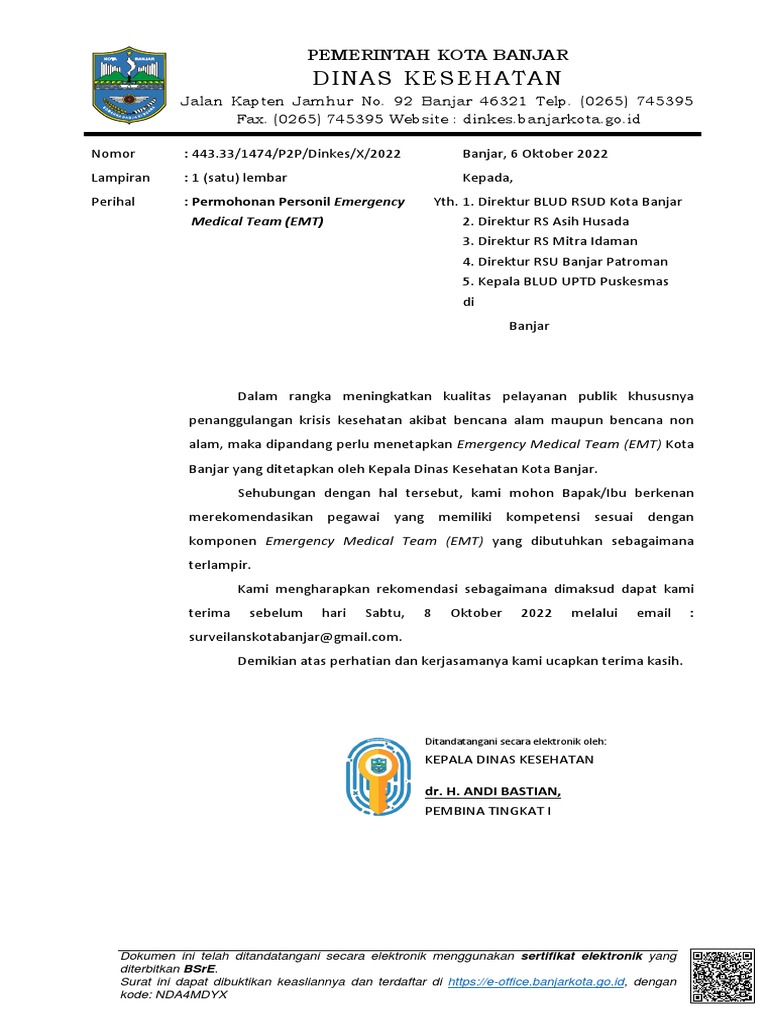 Surat Permohonan Personil EMT | PDF