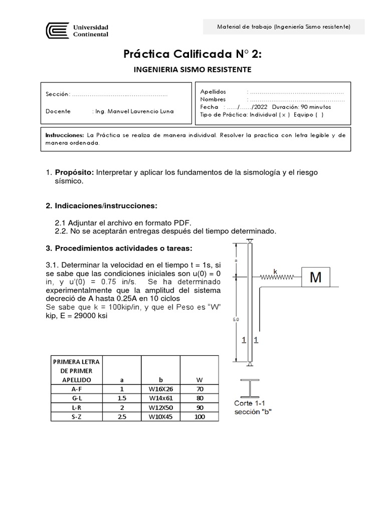 Ingenieria Sismorresistente PC02 2022 0 | PDF | Mecánica | Física Aplicada e Interdisciplinaria