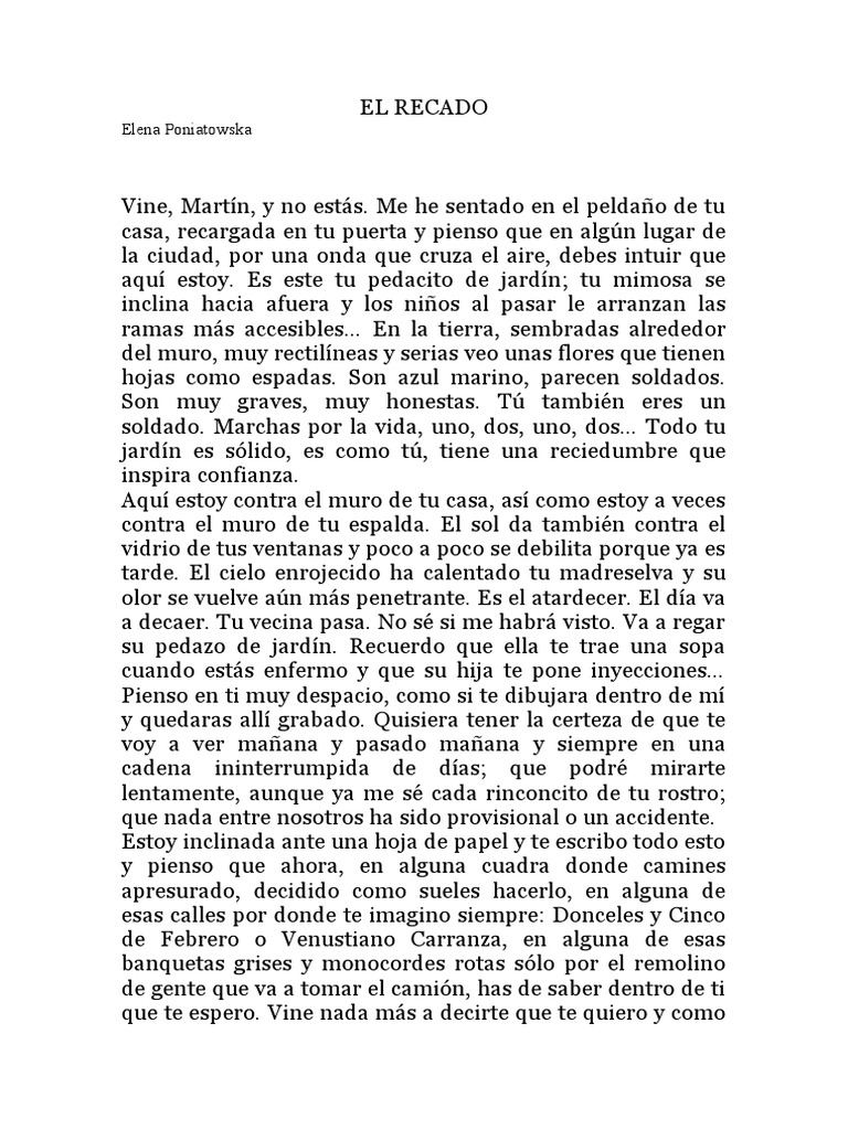 El Recado: Amor y Espera en Poniatowska | PDF | Amor