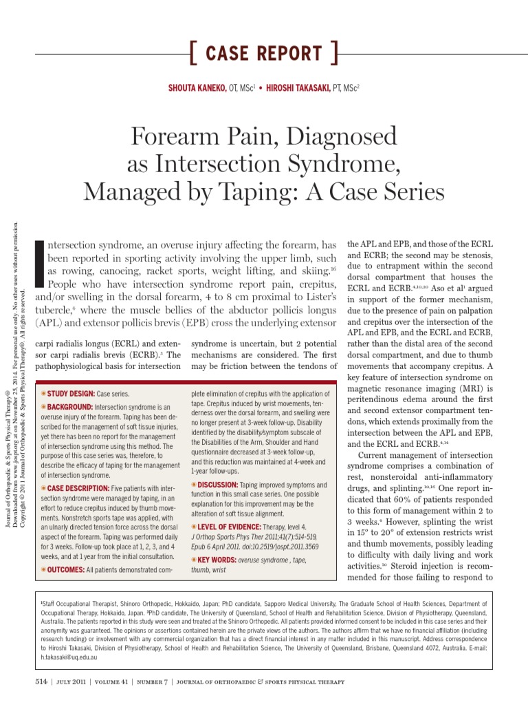 Forearm Pain, Diagnosed As Intersection Syndrome, Manage by Taping: A ...