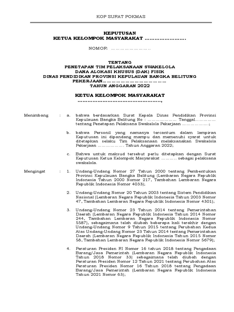 SK Tim Pelaksanaan | PDF