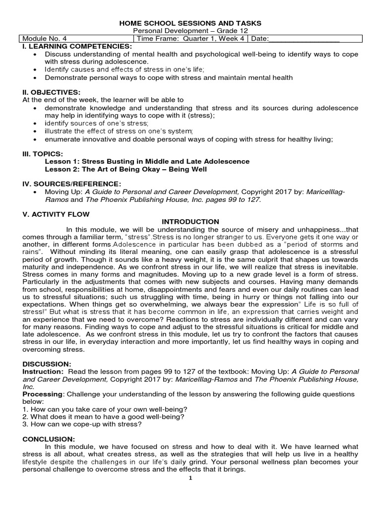 Personal Development Module 4 1 | Download Free PDF | Stress (Biology) | Mental Health
