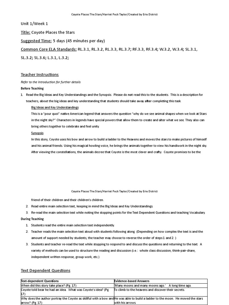 Coyote Places The Stars - Lesson - Basal | PDF | Word | Cognitive Science