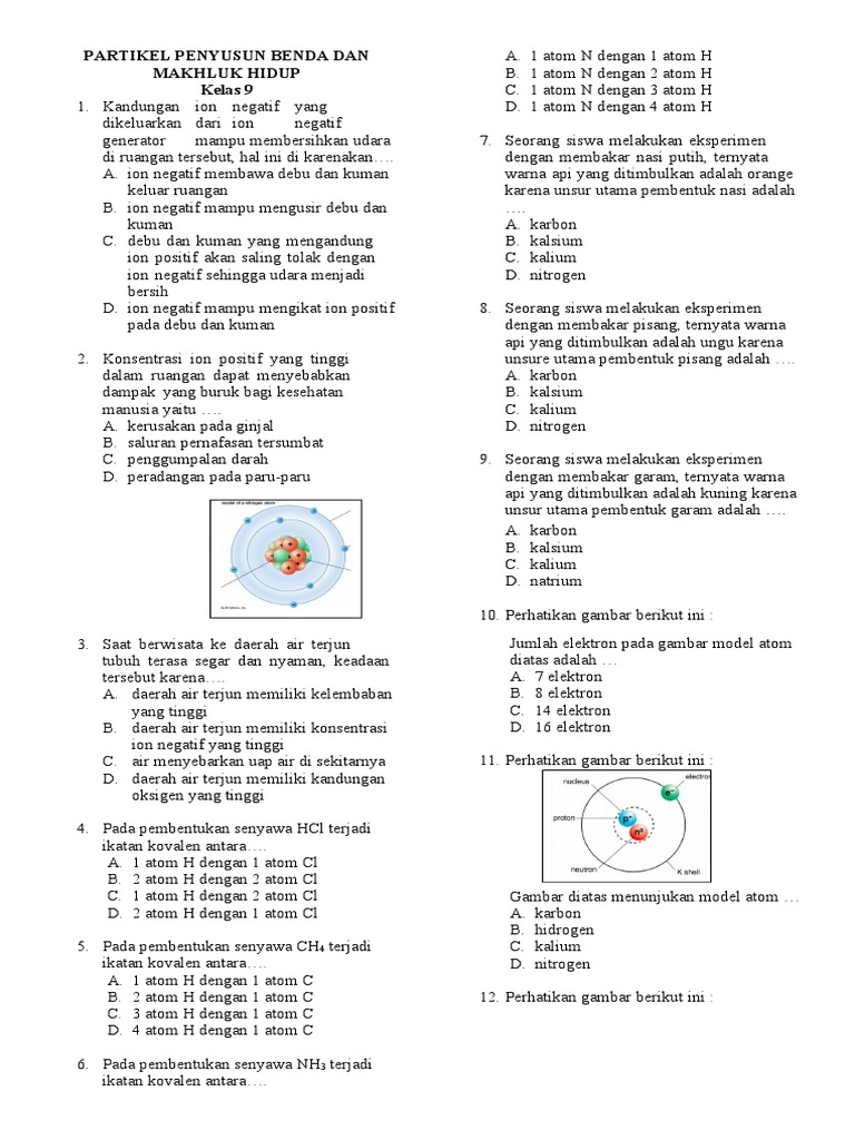 Soal Kls 9 Partikel Penyusun Benda Dan Makhluk Hidup | PDF