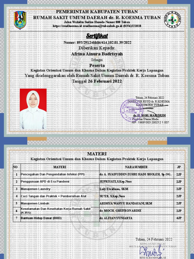 Sertifikat Orientasi Afrina Ainura Badrisyah | PDF