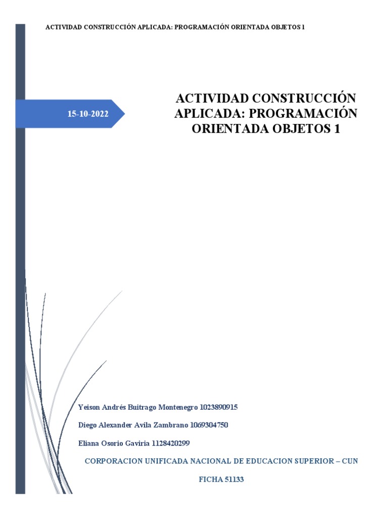 Actividad Construcción Aplicada Programación Orientada Objetos 1 | PDF | Objeto (informática ...