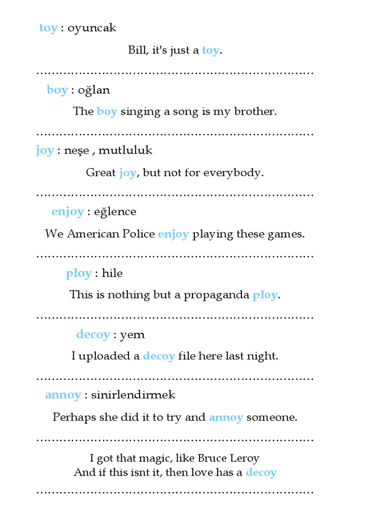 Toy Boy Joy Enjoy Ploy Decoy Annoy | PDF