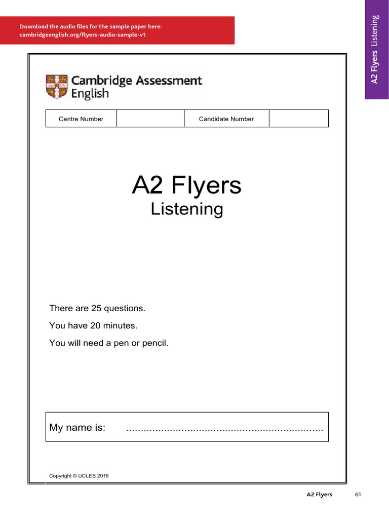 Listening - Flyers Practice Test 1 | PDF