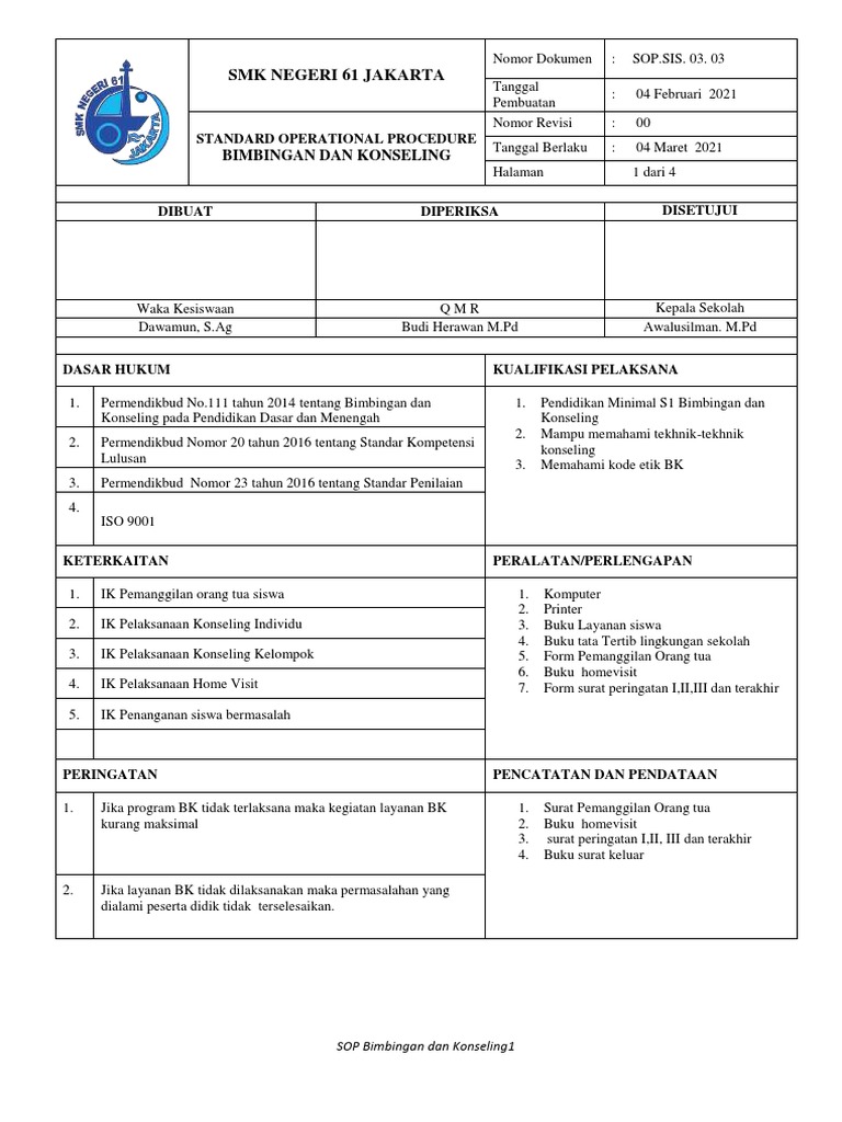 Sop 03.03 Bimbingan Konseling | PDF