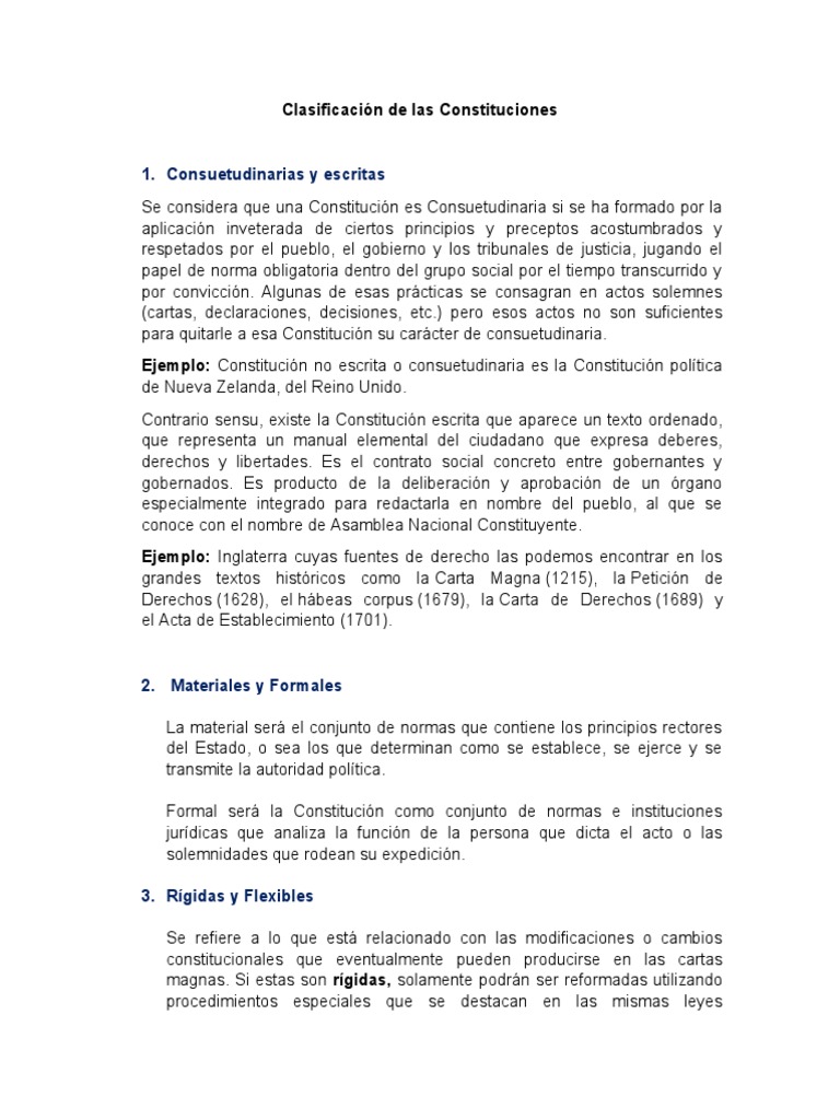 Clasificación de Las Constituciones | PDF | Constitución | Principios éticos