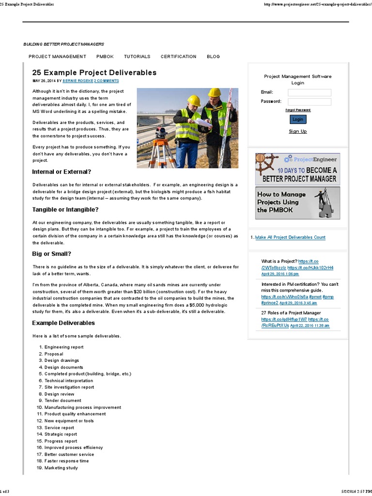 25 Example Project Deliverables | PDF | Business | Economies