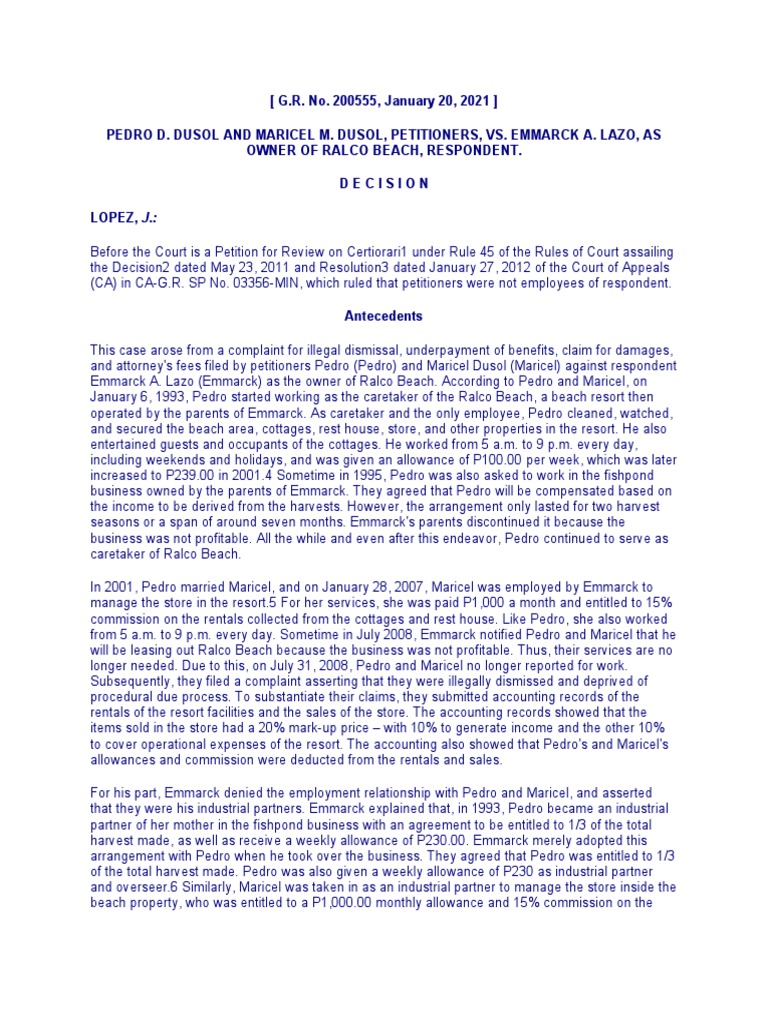 25 Duzol V Lazo | PDF | Employment | Partnership