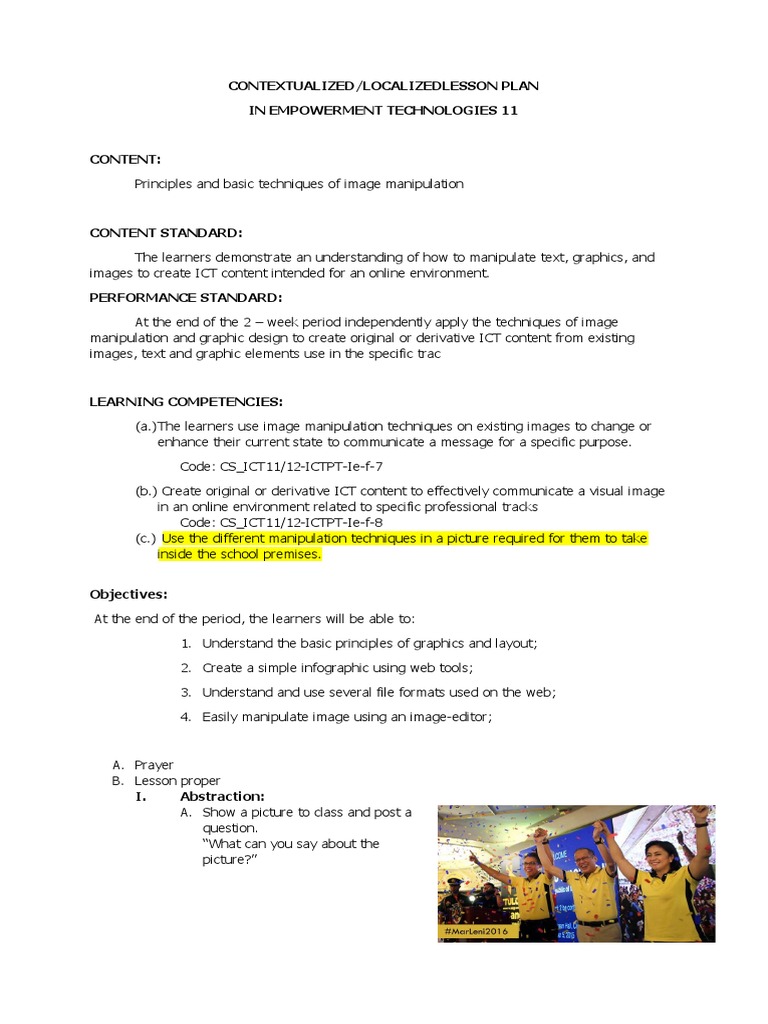 Contextualized Lesson Plan in Empowerment Technologies 11 | PDF | Educational Technology | Graphics
