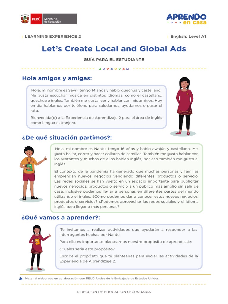 Crear Anuncios en Inglés A1 | PDF