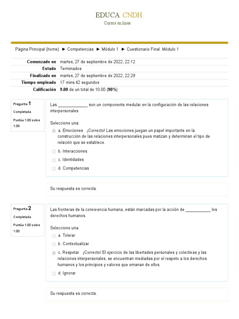 Cuestionario Final Módulo 1: Derechos Humanos | PDF | Derechos humanos ...