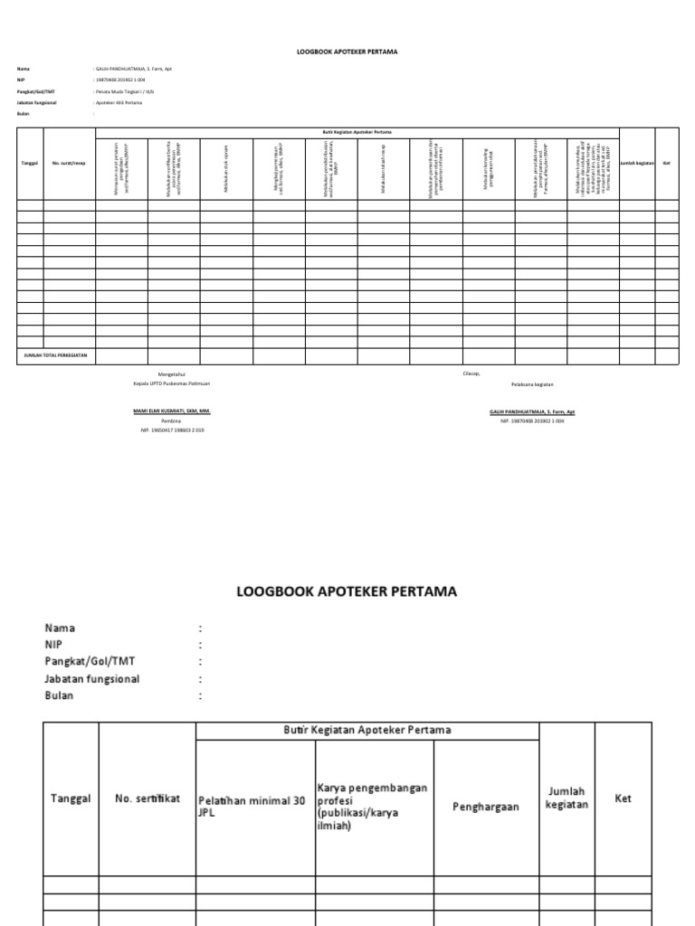 Contoh Loogbook Apoteker Pertama | PDF