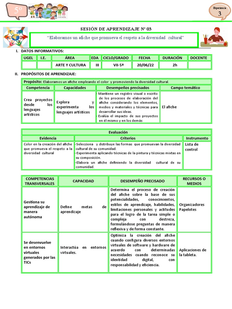 5° Sesión de Aprendizaje Sesión3-Sem.3-Exp.3 - Arte y Cultura | Descargar gratis PDF ...