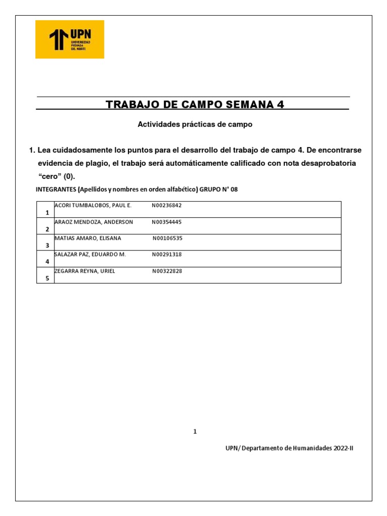 Acori - P - PRACTICA DE CAMPO 4 | PDF