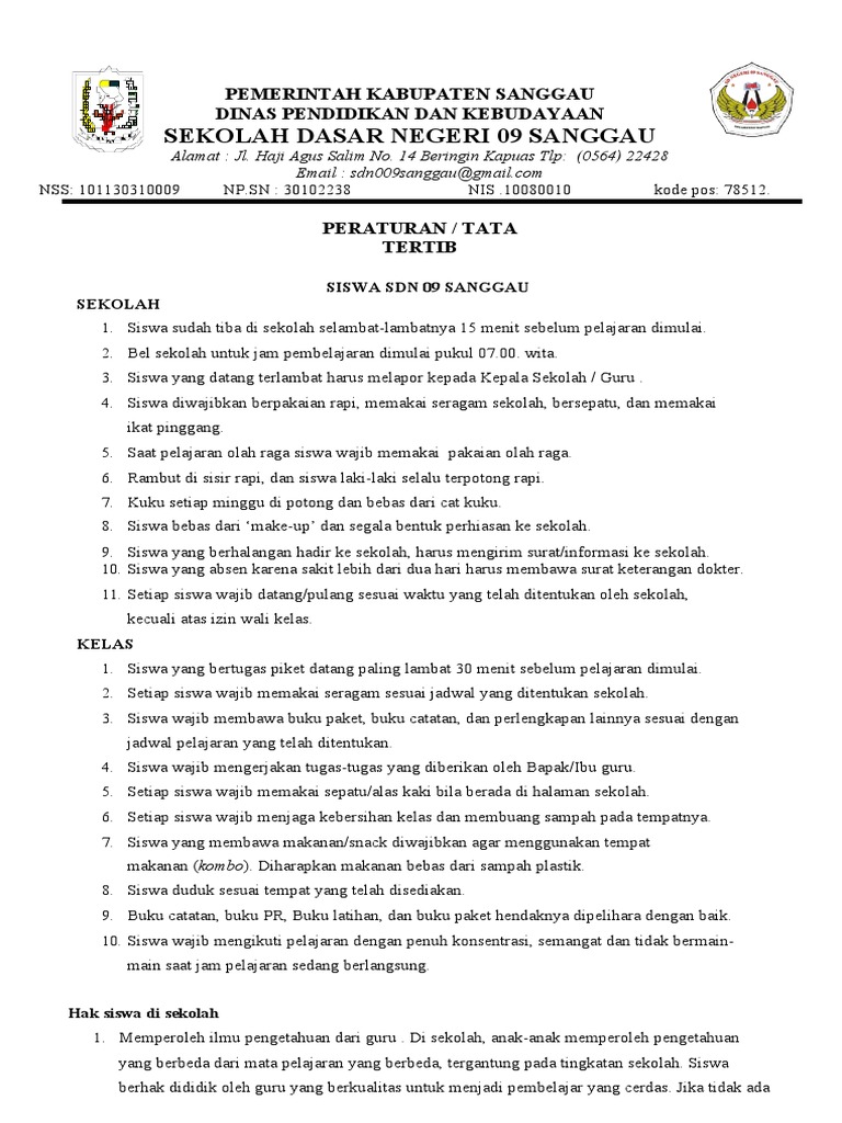 TATA TERTIB Siswa SD | PDF