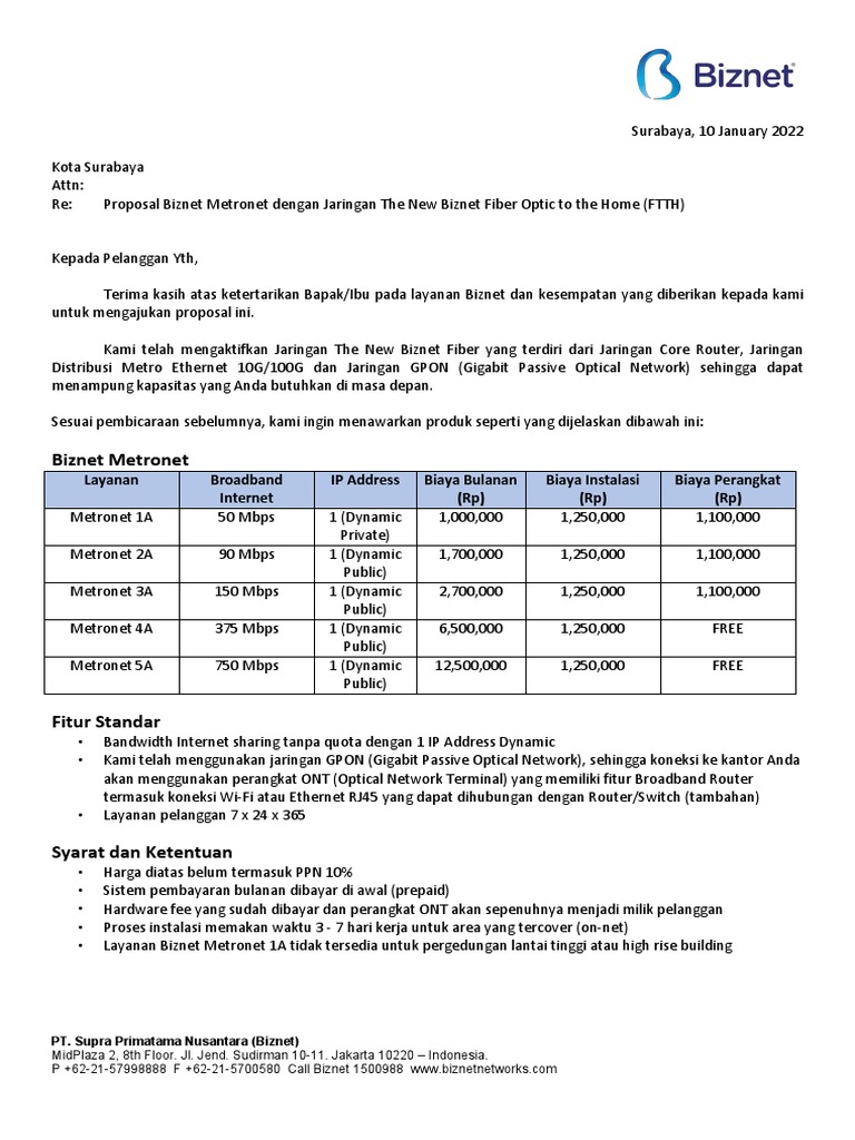 Proposal Paket Biznet Metronet 2022 | PDF | Griya & Taman | Teknologi ...