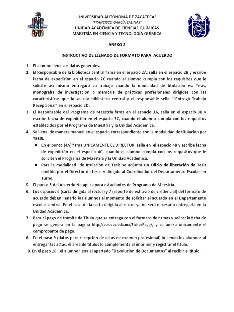 Anexo. INSTRUCTIVO DE LLENADO DE FORMATO PARA ACUERDO | PDF