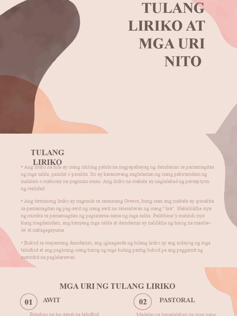 Ang Tulang Liriko at Mga Uri Nito | PDF