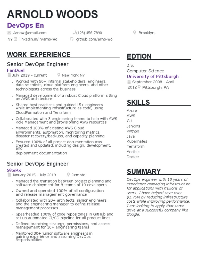 Senior Devops Engineer Resume Example | PDF | Cloud Computing | Information Management