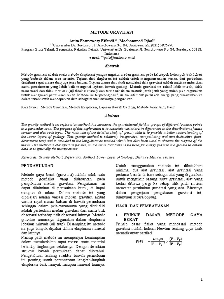 Metode Gravitasi: Prinsip dan Penerapannya dalam Eksplorasi Geofisika | PDF