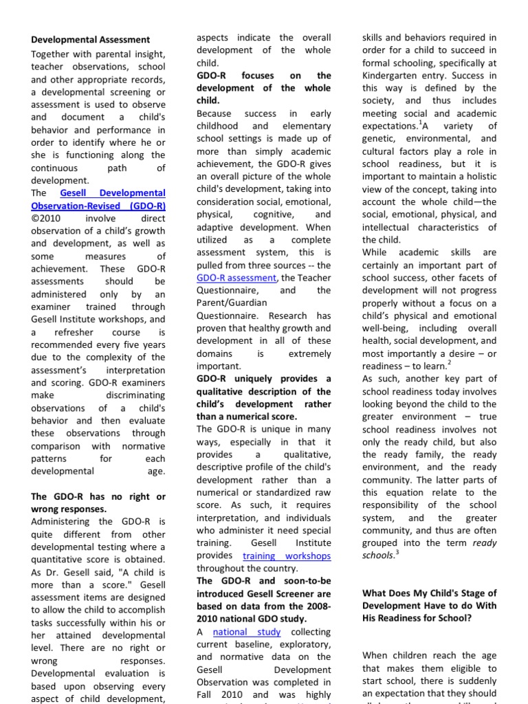 Developmental Assessment | PDF | Preschool | Educational Assessment