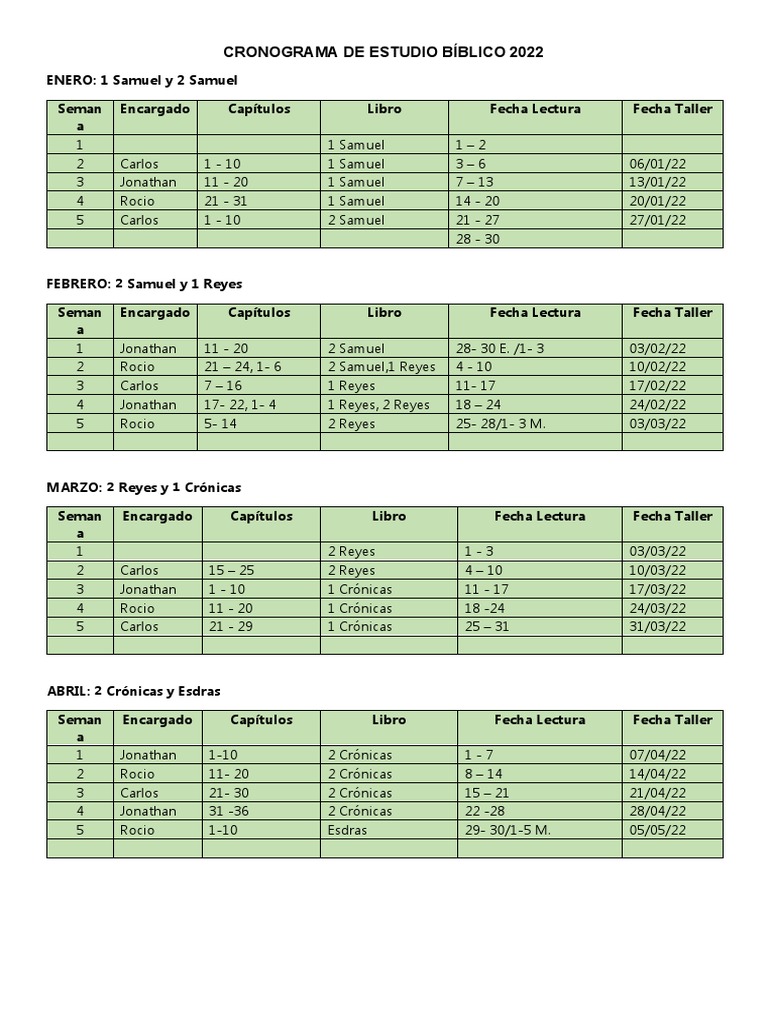 Cronograma de Estudio Bíblico 2022 | PDF