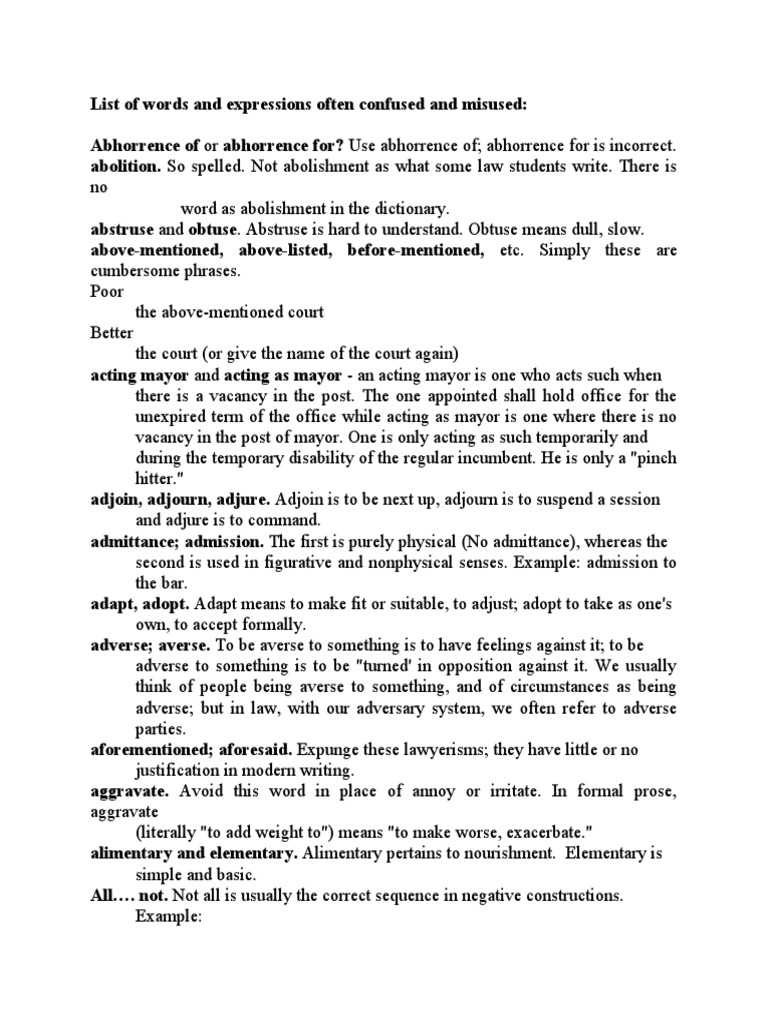 A Guide to Common Legal Phrases and Words Often Confused or Misused ...