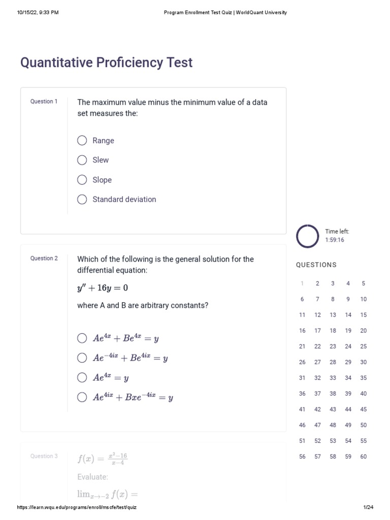 Program Enrollment Test Quiz - WorldQuant University | PDF ... Program Enrollment Test Quiz - WorldQuant University | PDF ...