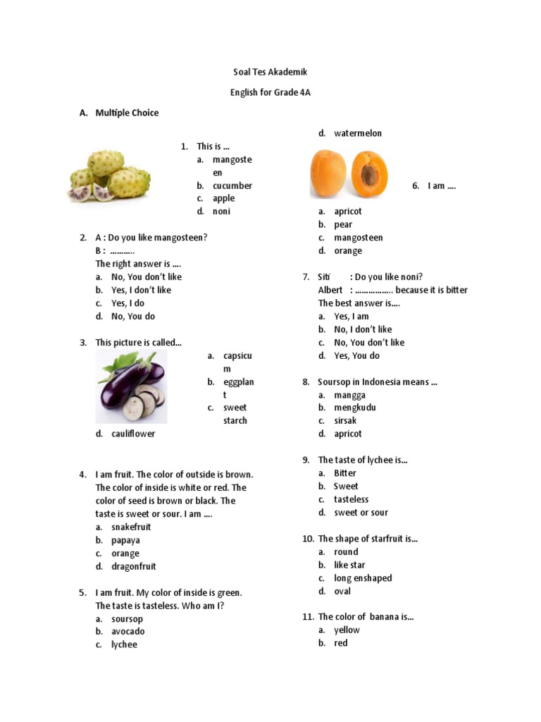 English Grade 4A | PDF | Fruit | Taste