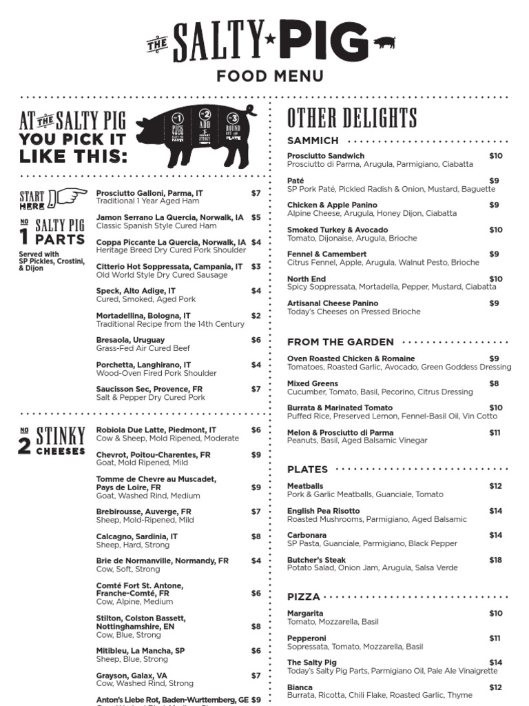 The Salty Pig Menu | PDF | Cooking, Food & Wine
