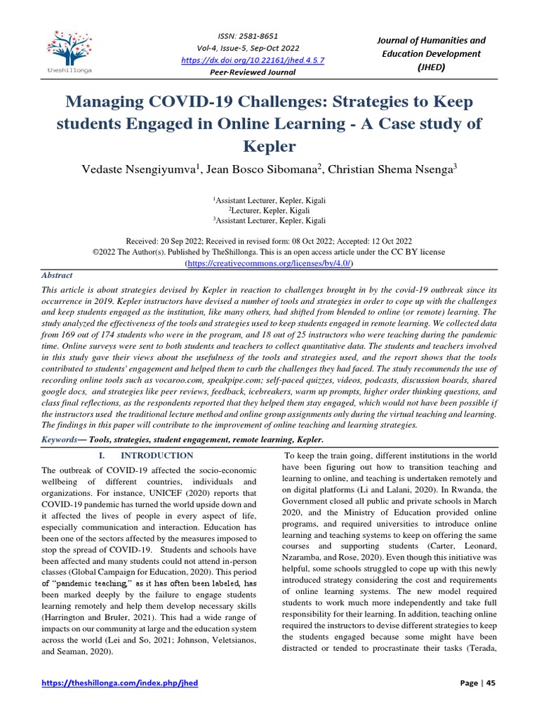 Managing COVID-19 Challenges: Strategies To Keep Students Engaged in ...